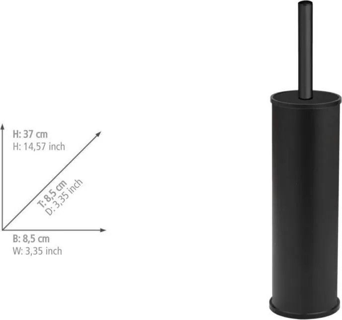 WC kartáč se vzduchotěsnou nádobou z nerezové oceli OLMEDO, Ø 8,5 cm, černá