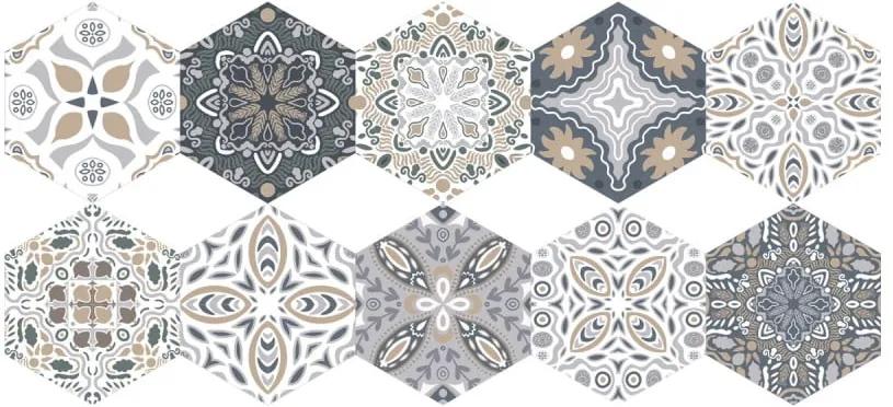 Sada 10 samolepek na podlahu Ambiance Floor Stickers Hexagons Emilana, 40 x 90 cm
