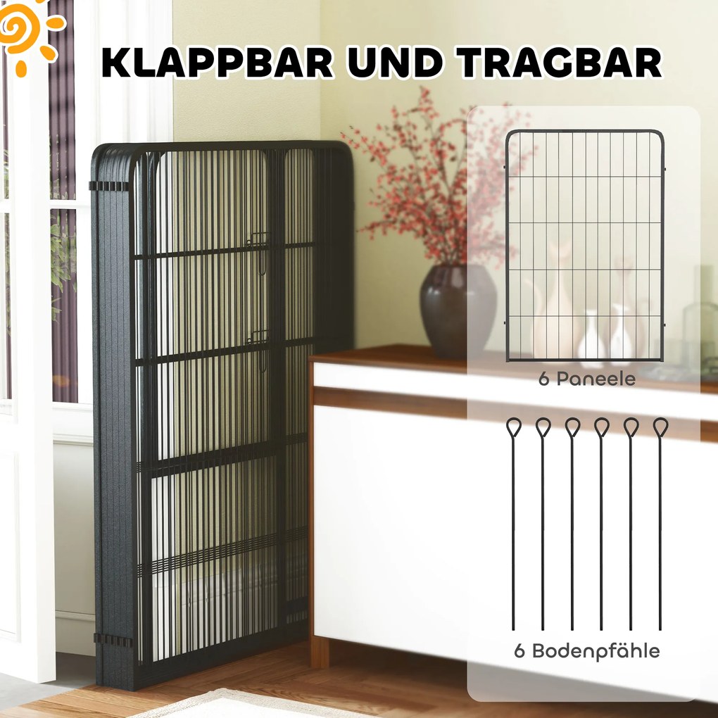 Ohrádka pro psy se 6 panely, robustní, s bezpečnými dvířky, pro vnitřní i venkovní použití, na zahradu, do kempu, výška 100 cm