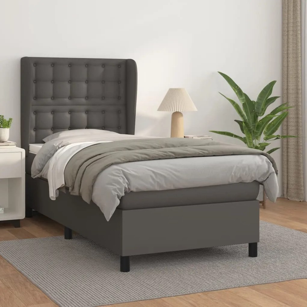 Box spring postel s matrací šedá 100x200 cm umělá kůže 3129019