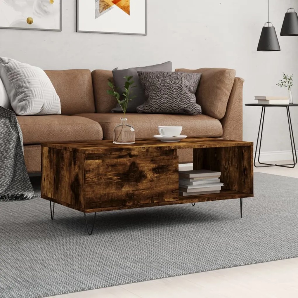 Konferenční stolek kouřový dub 90x50x36,5 cm kompozitní dřevo