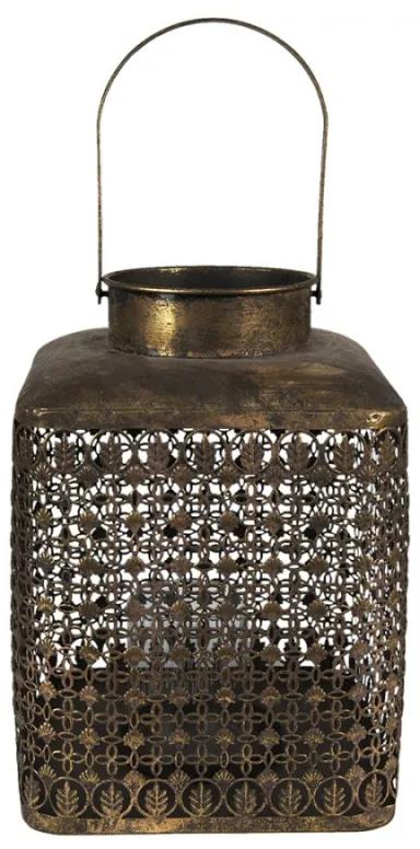 Zlatá antik kovová lucerna s ornamenty – 23x23x32 cm