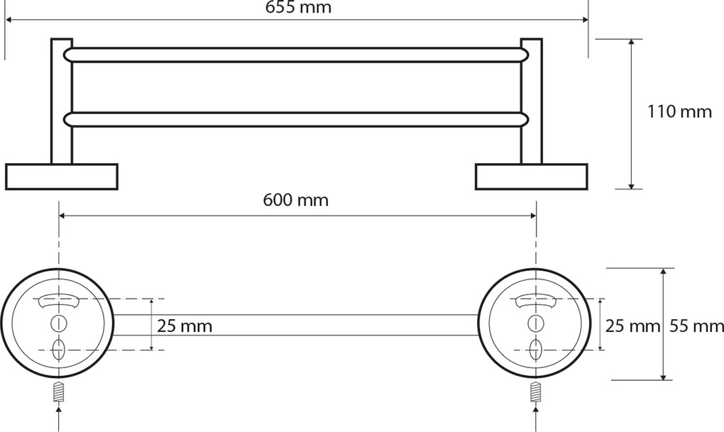 Sapho Sapho, X-ROUND E dvojitý držák na ručníky 655mm, chrom, XR423