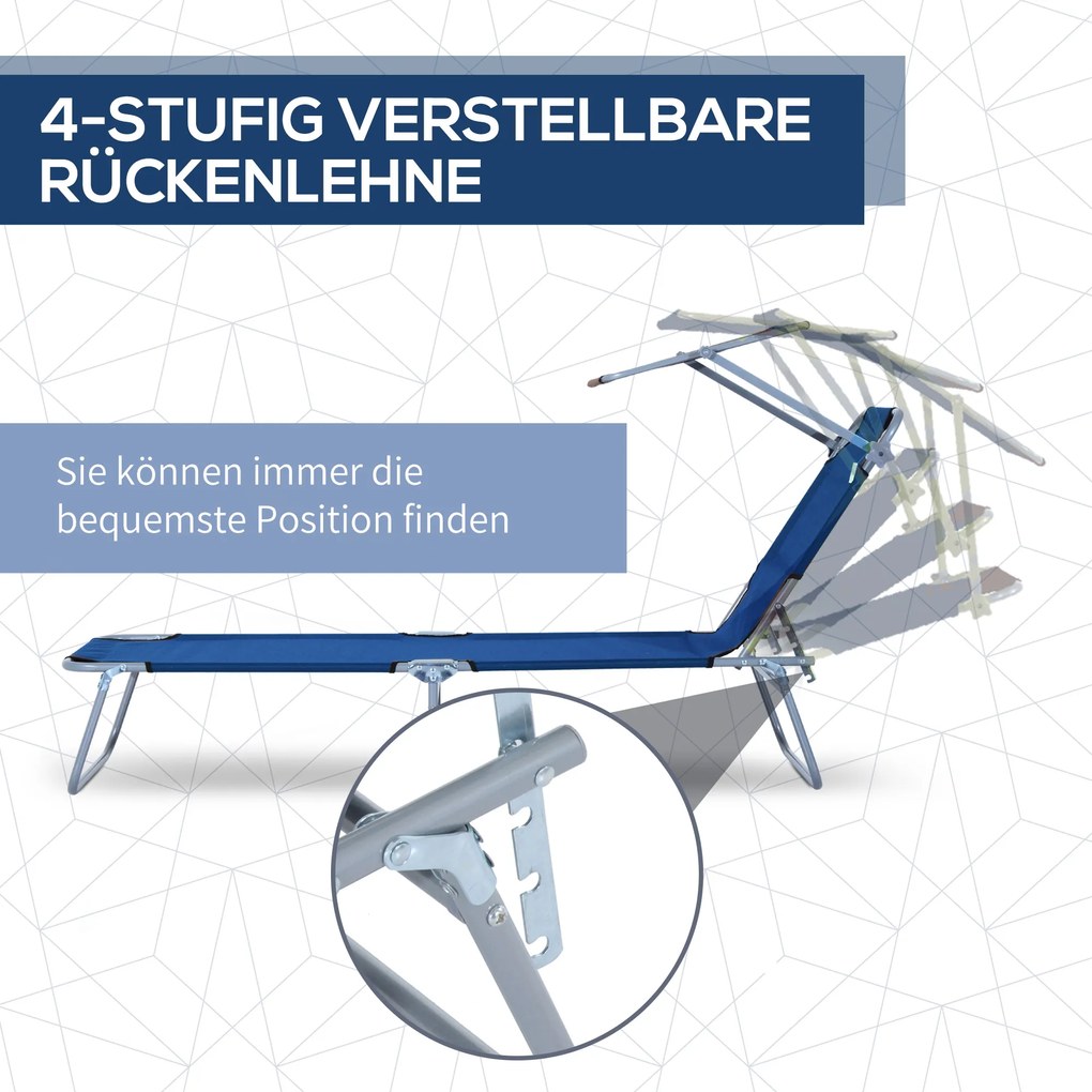 Lehátko Outsunny se stříškou, skládací zahradní lehátko se čtyřsměrně nastavitelným opěradlem, kempingové lehátko na balkon, materiál Oxford |