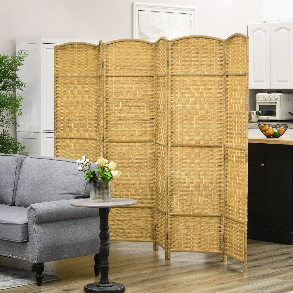 HOMCOM skládací dělící stěna se 6 panely 270x180 cm Záclona pro zajištění soukromí do kanceláře nebo ložnice v přírodním dřevě