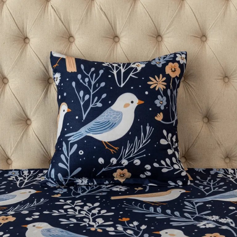 Povlak na polštář z mikrovlákna DENIM BIRDS 45x45 cm, modrý