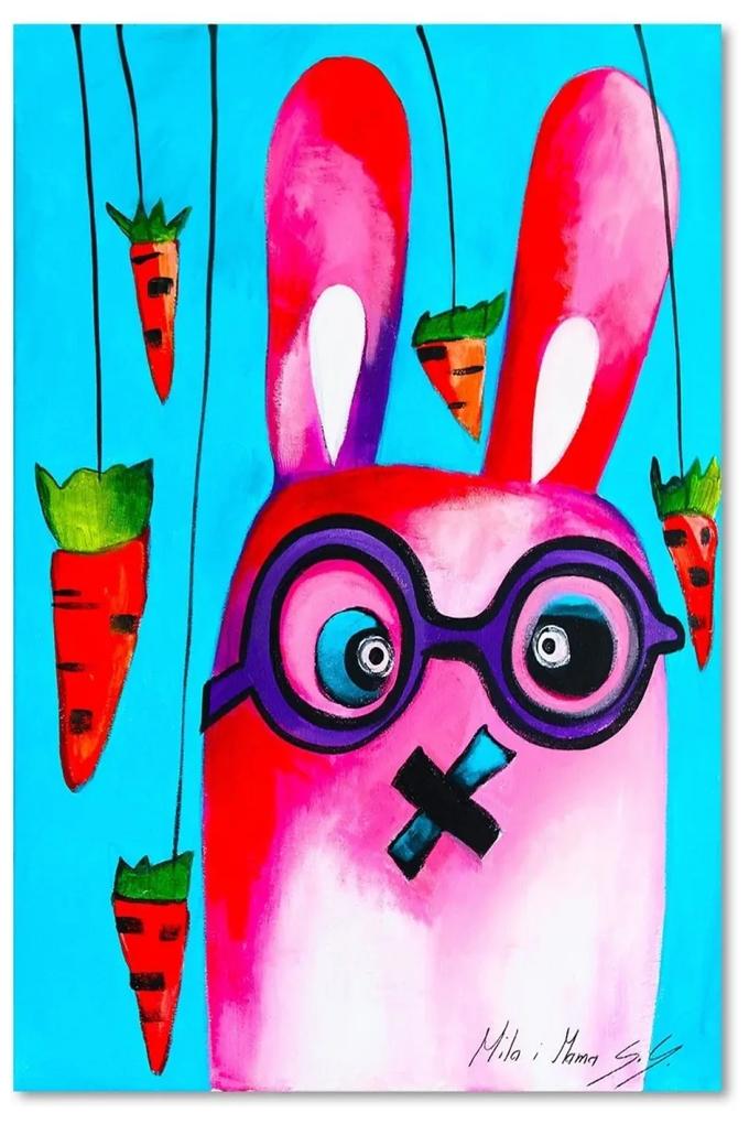 Obraz na plátně, Barevný králík s brýlemi - 70x100 cm
