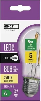 Emos lighting LED žárovka Filament A60 A CLASS / E27 / 3,8 W (60 W) / 806 lm / teplá bílá 1525283273