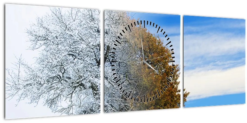 Obraz - Změna ročního období (s hodinami) (90x30 cm)