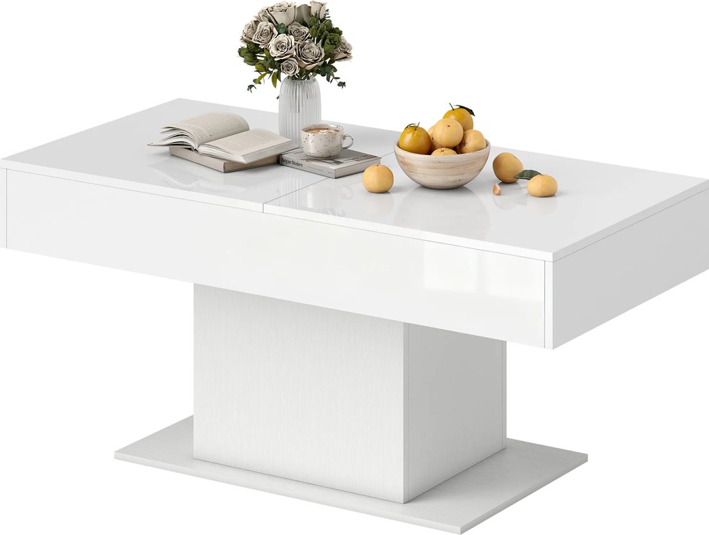 HOMCOM vysouvací konferenční stolek se skrytým úložným prostorem, 108-178,5x53x49 cm, vysoký lesk bílá