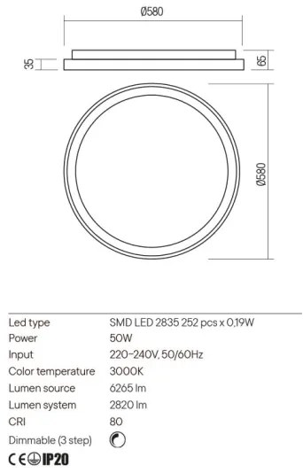 Redo 01-2670-LED Stmívatelné stropní svítidlo ICONIC LED/50W/230Vpr. 58 cm zlatá