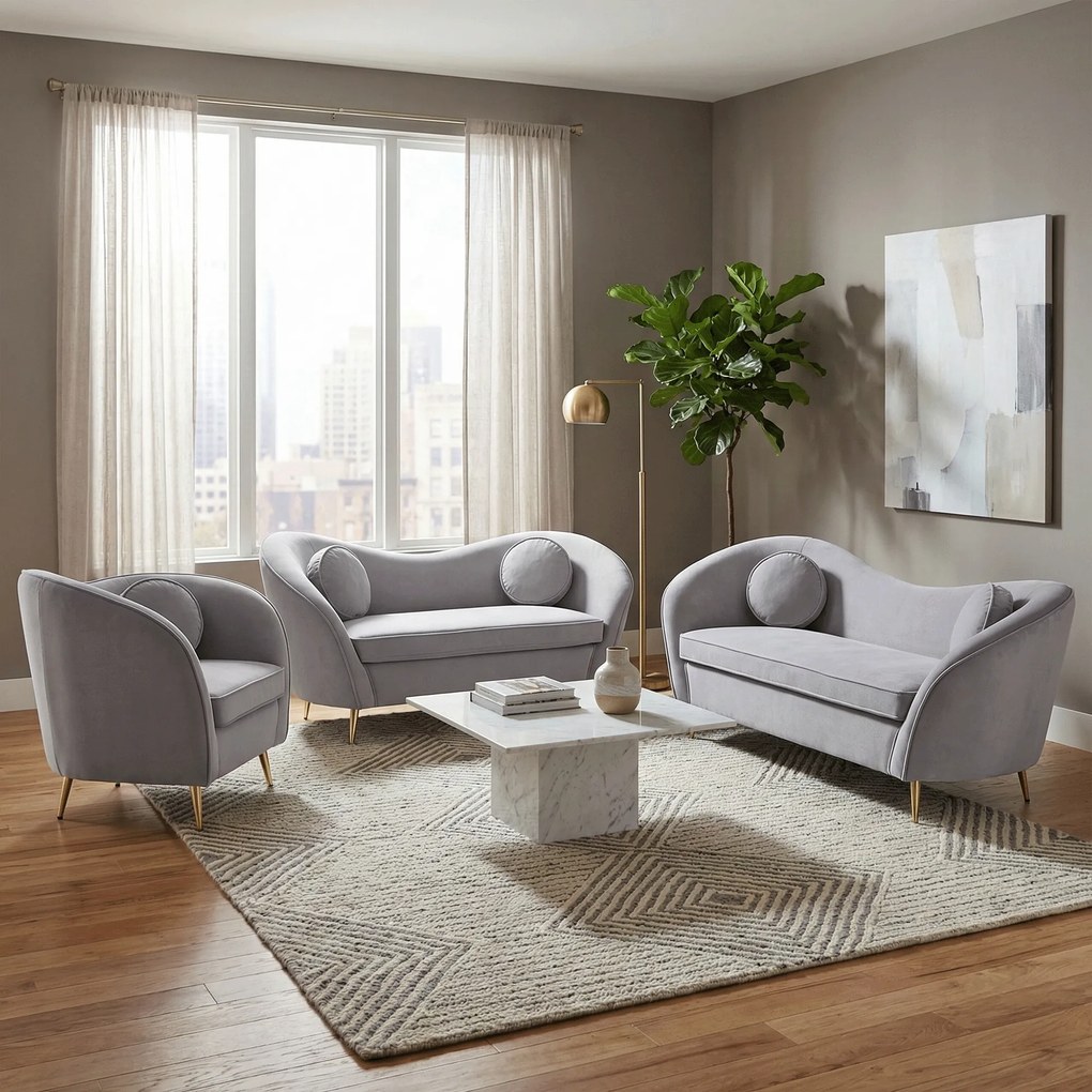 Designový 2-sed, šedá Velvet látka/gold chrom zlatá, EZIO TYP 2