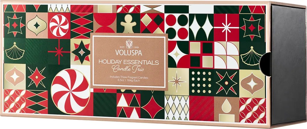 Voluspa dárková sada vánočních svíček Holiday Essentials Trio, 3x184 g