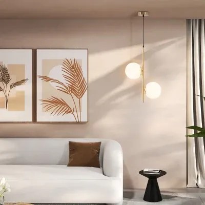 HOMCOM moderní závěsné svítidlo, stropní lustr s dvojitou hlavou, nastavitelná závěsná lampa pro vstup, obývací pokoj, zlatá barva
