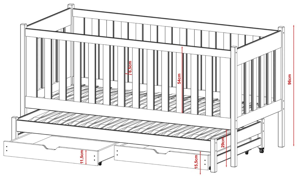 Legno Dětská rozkládací postel Karla grafit Rozměr (cm): 80x160