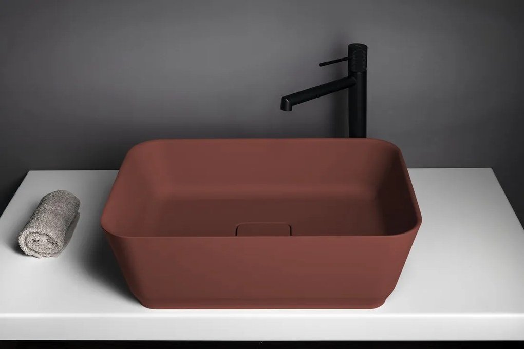 Polysan Banera Square umyvadlo na desku 50 x 36 cm bez otvoru pro baterii bez přepadu litý mramor hnědá mat 14596.71
