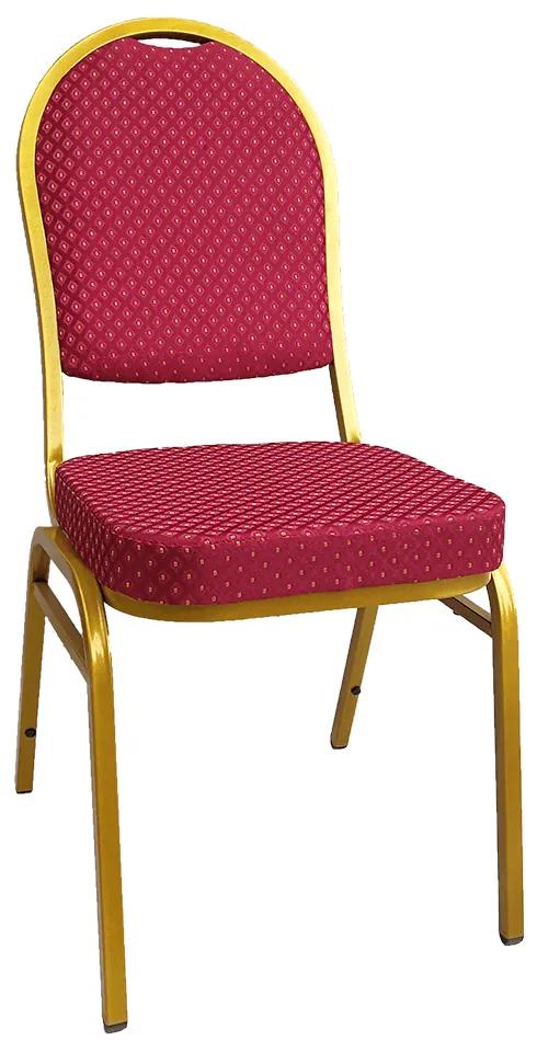 TEMPO Židle, stohovatelná, látka červená/zlatý nátěr, JEFF 3 NEW