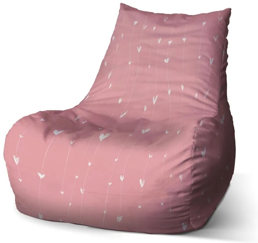 Sedací vak Bean asymetrická srdíčka, růžová