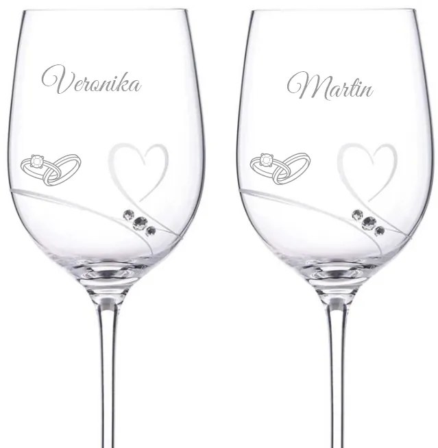 Dekorant Svatební sklenice na bílé víno Romance PRSTÝNKY s krystaly Swarovski 330 ml 2KS