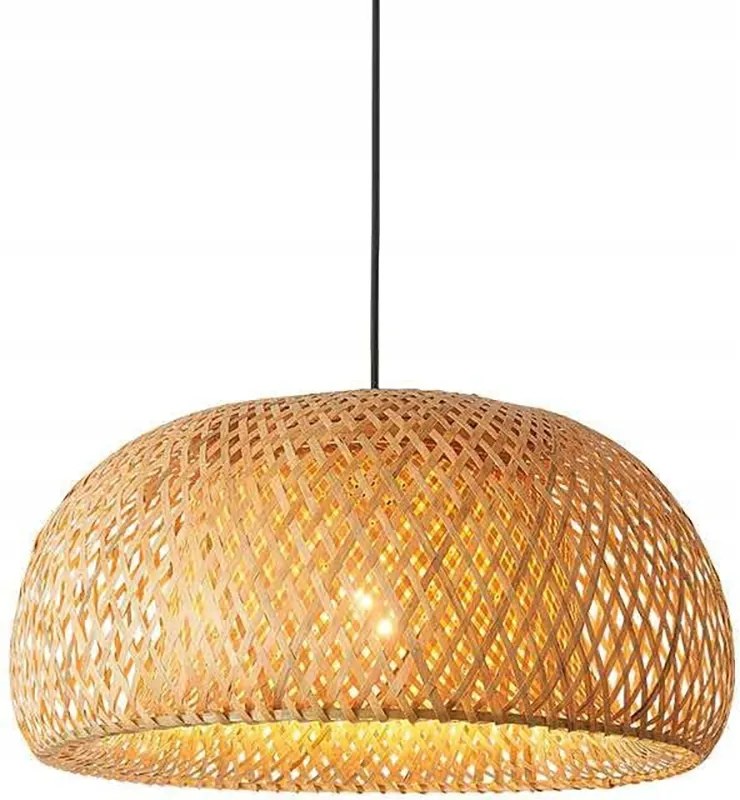 Bambusová Závěsná Lampa E27 Boho Pletená 38 Cm