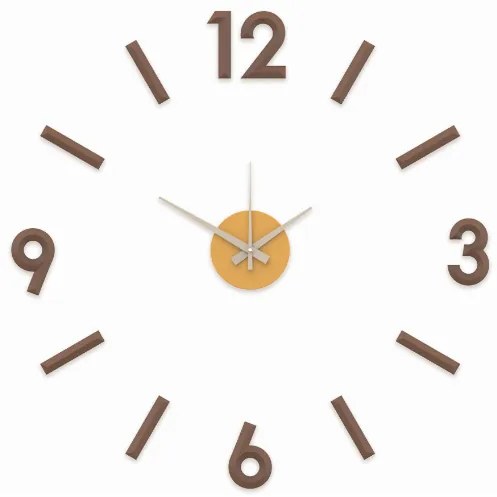 Luxusní hnědé nalepovací hodiny MPM E01.3771.50 - průměr 60cm se žlutým středem a arabskými číslicemi