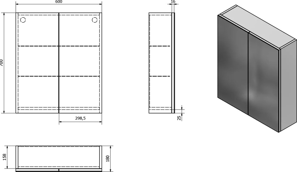 Aqualine, VEGA galerka 60x70x18cm, dub platin, VG860