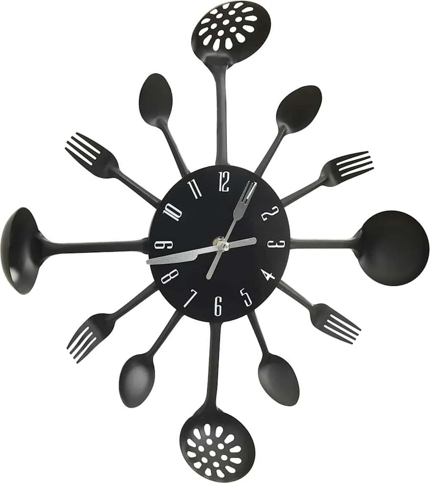 Nástěnné hodiny s vidličkami a lžícemi černé 40 cm hliník 325163