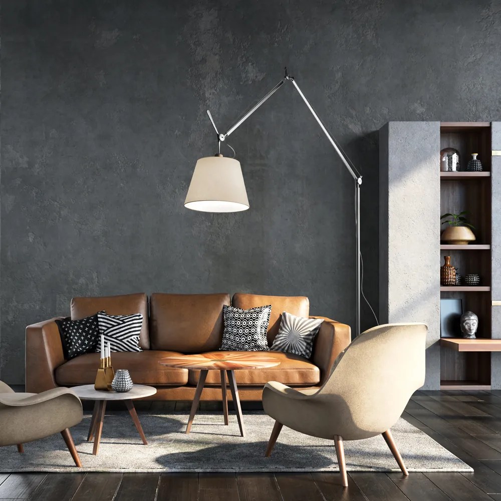 Artemide 0779010A+0780030A+0564010A Tolomeo Mega Terra 42, designová stojací lampa s vypínačem pro 1x150W E27, pergamenové stínítko, max 334cm