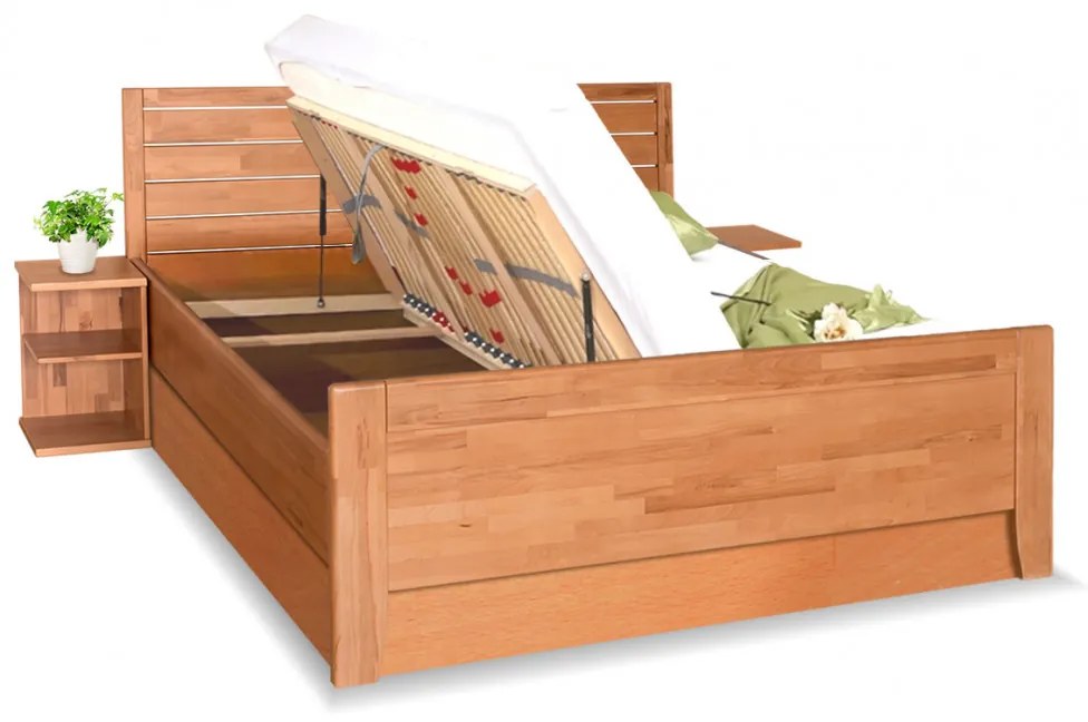 Zvýšená postel s úložným prostorem Erin 1A- vysoké přední čelo, masiv buk , 160x200 cm