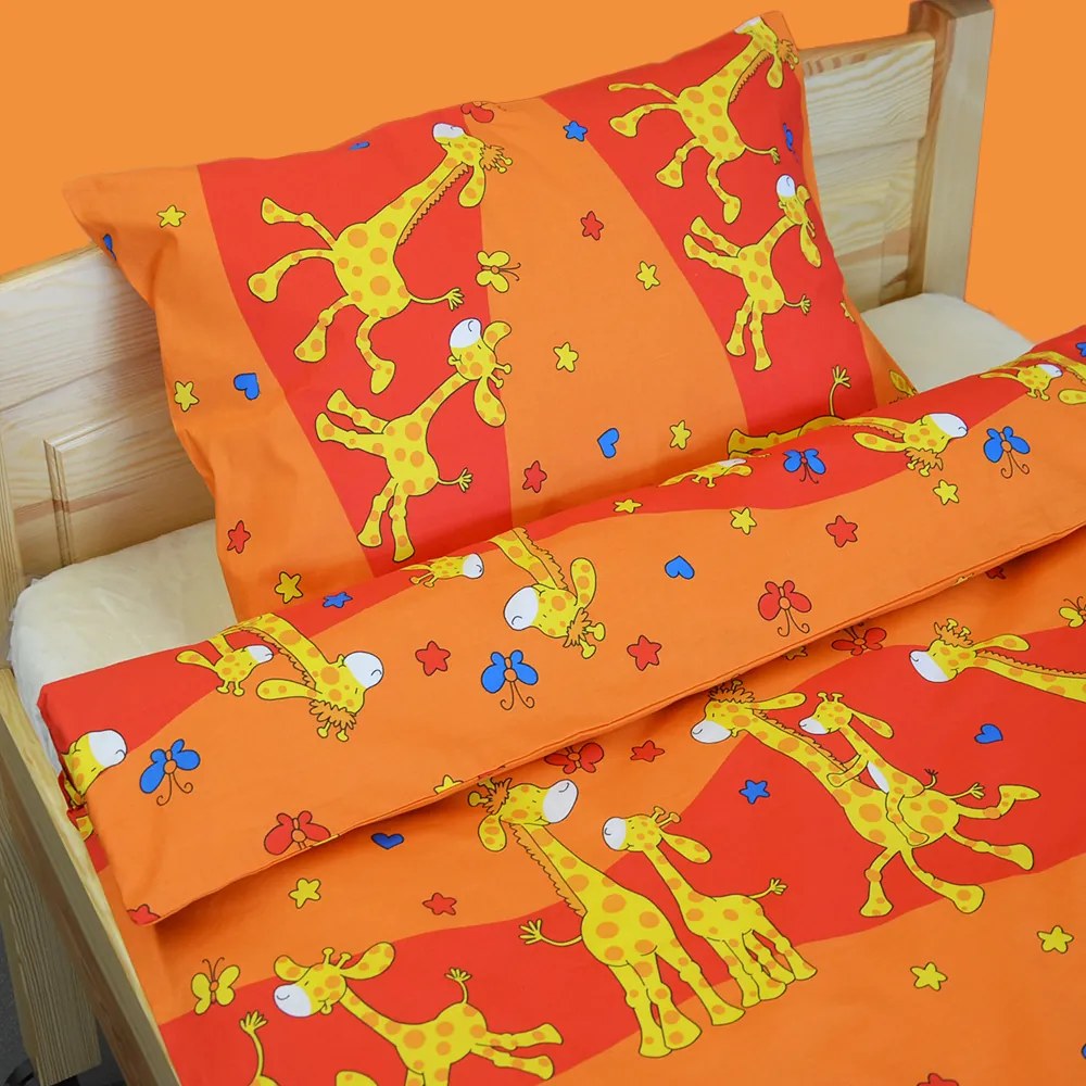 Dětské povlečení Žirafky - oranžová 140 x 90 cm+45 x 60 cm