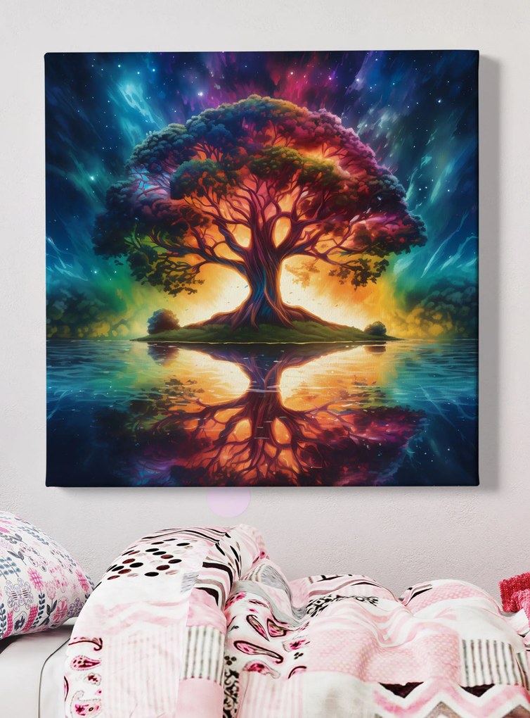 Obraz na plátně - Strom života na jezeře FeelHappy.cz Velikost obrazu: 140 x 140 cm