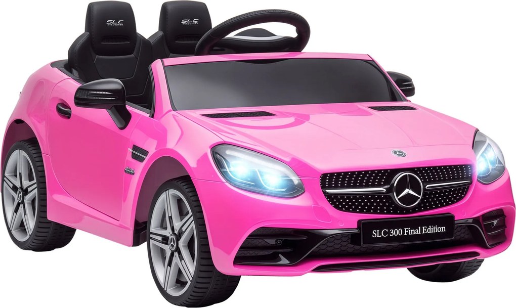 AIYAPLAY Elektrické auto pro děti 3+ let Mercedes SLC 300 12V s dálkovým ovládáním, LED předními světly, klaksonem a hudbou - Růžové | Aosom