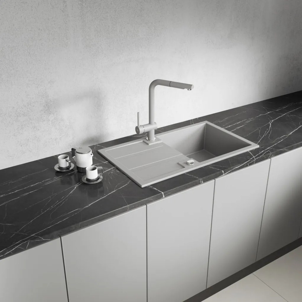 Laveo Barbados, 1-komorový granitový dřez 760x440x194 mm, šedá, LAV-SBB_511T