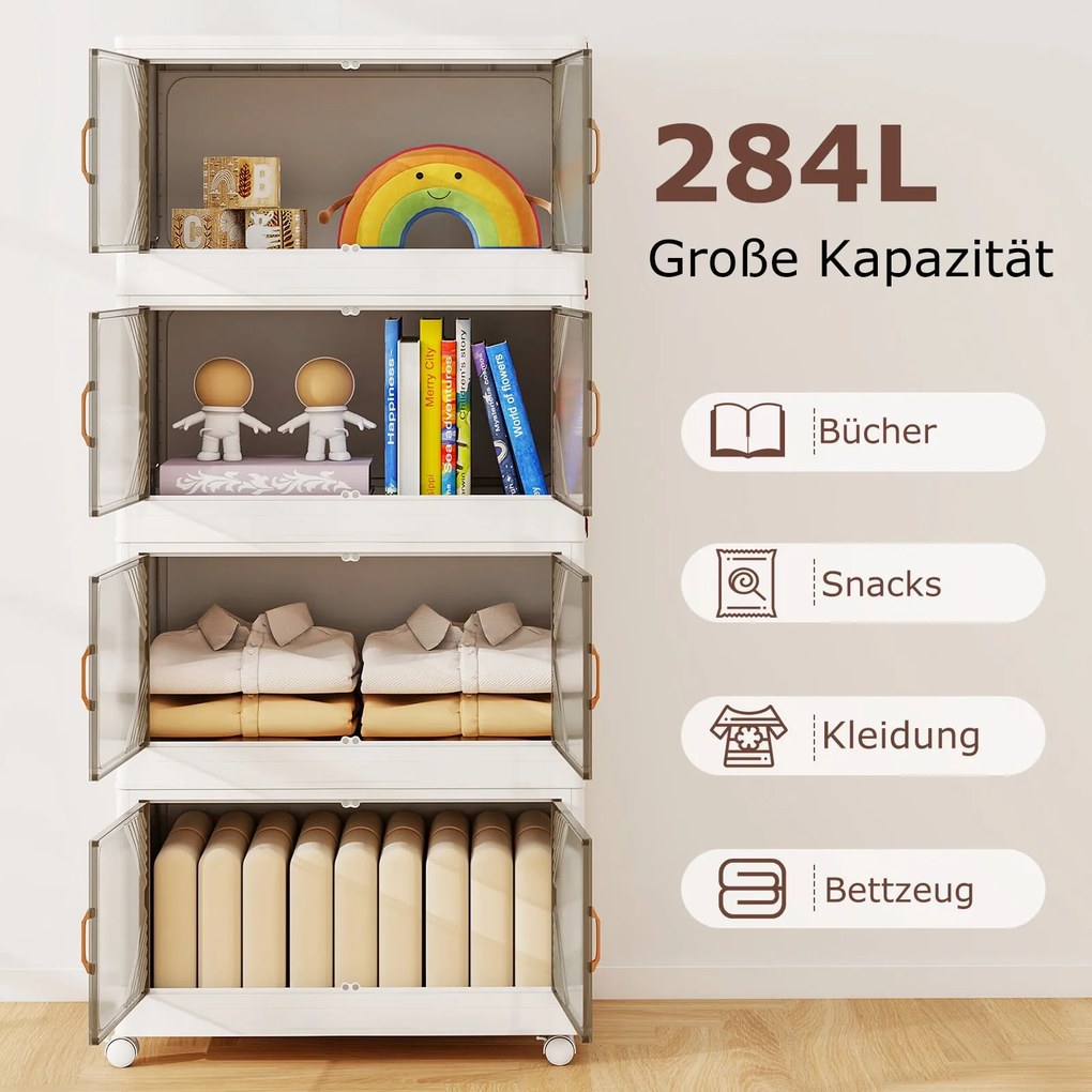 Costway 284 L Úložné boxy s víkem Stohovatelné skladovací kontejnery s kolečky