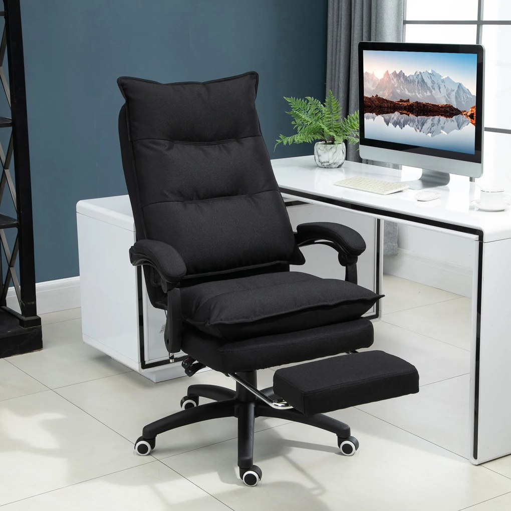 Masážní kancelářská židle Vinsetto s výsuvnou podnožkou, ergonomická kancelářská židle, výškově nastavitelná, černá