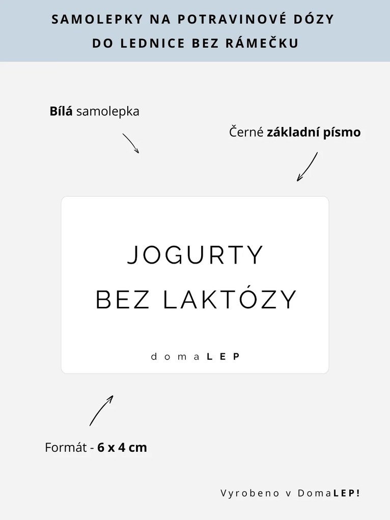 JOGURTY BEZ LAKTÓZY - Samolepka na dózy do lednice, 6 x 4 cm