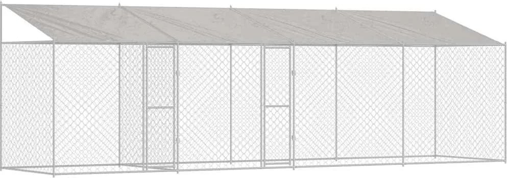 Psí klec s střechou Stříbrná 800 x 200 x 256 cm Ocel a PE 3368305