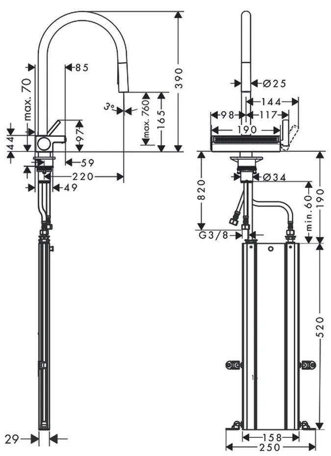 Hansgrohe Aquno Select M81 - Páková kuchyňská baterie 170, vytahovatelná sprška, 3jet, sBox, vzhled nerezu 73831800