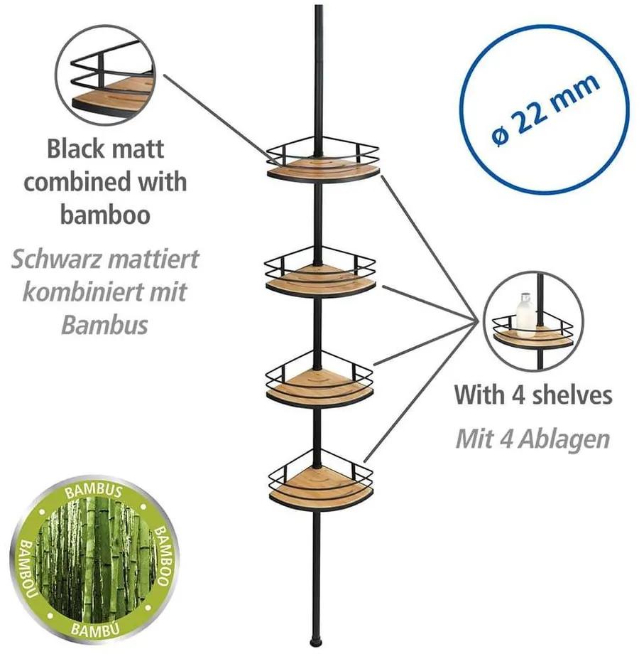 Rohová teleskopická bambusová koupelnová polička v matně černo-přírodní barvě Dolcedo – Wenko
