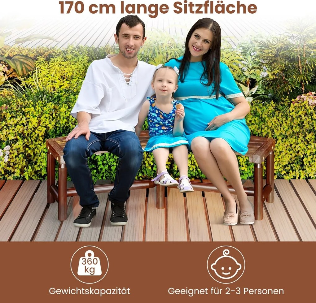 Costway Zakřivená zahradní lavička Ohniště z masivu pro 2-3 osoby