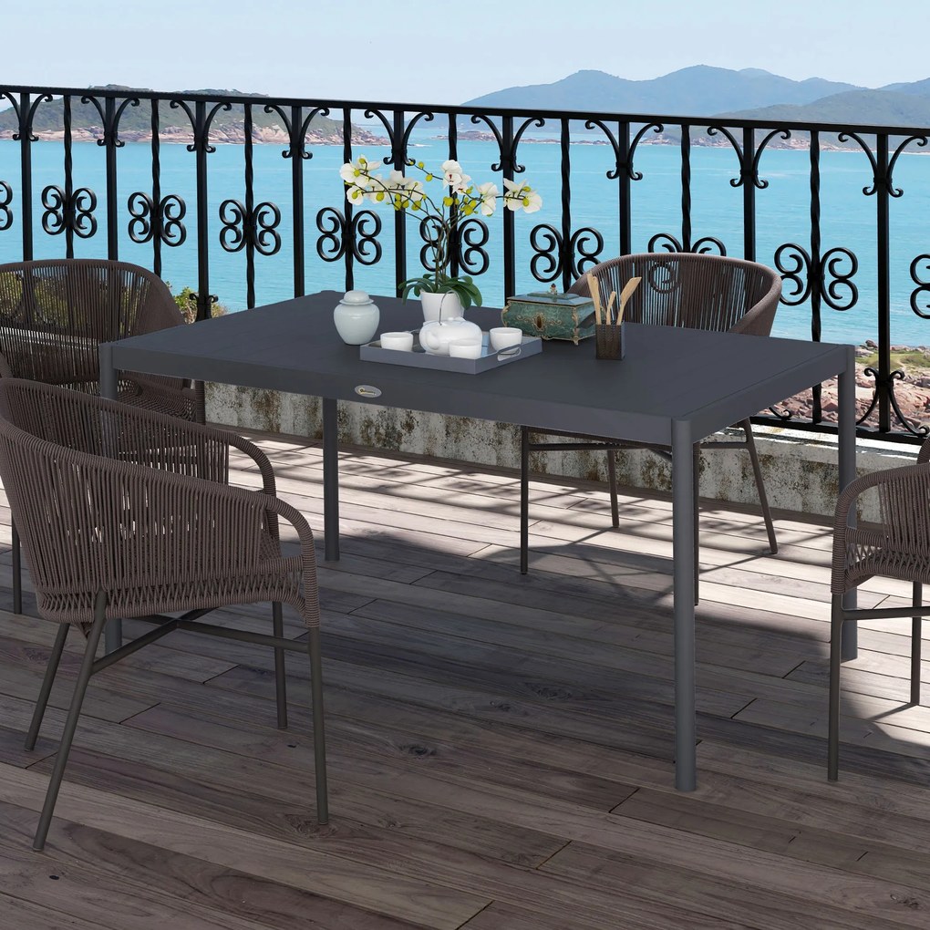 Outsunny zahradní stůl jídelní stůl pro 6 osob stůl na terasu stůl na balkon z hliníku tmavě šedý 145x90x74 cm na zahradu terasu