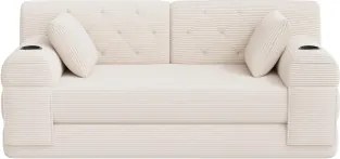 Aosom Dvojitá stlačená manšestrová pohovka, kovový rám, 2 držáky na nápoje a 4 boční kapsy, 168D x 80Š x 81V cm, béžová