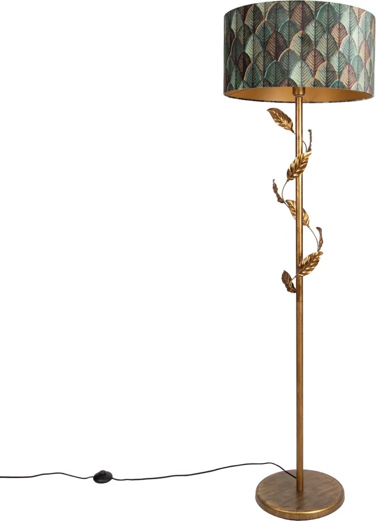 Zlatá stojací lampa se stínidlem s motivem listů a zlatým interiérem 50 cm - Linden