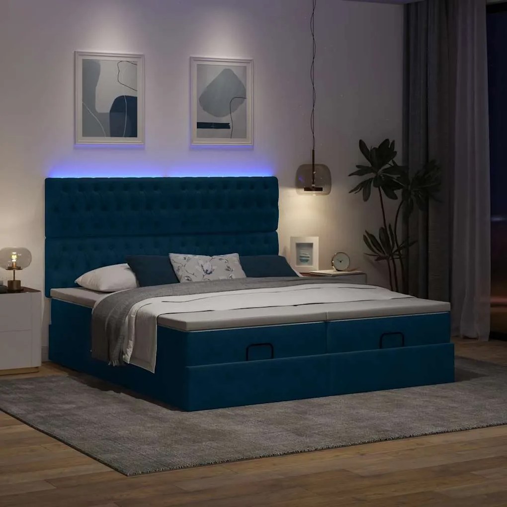 osmanská postel s matracemi a LED diodami tmavě modrá 200x200cm 3314649