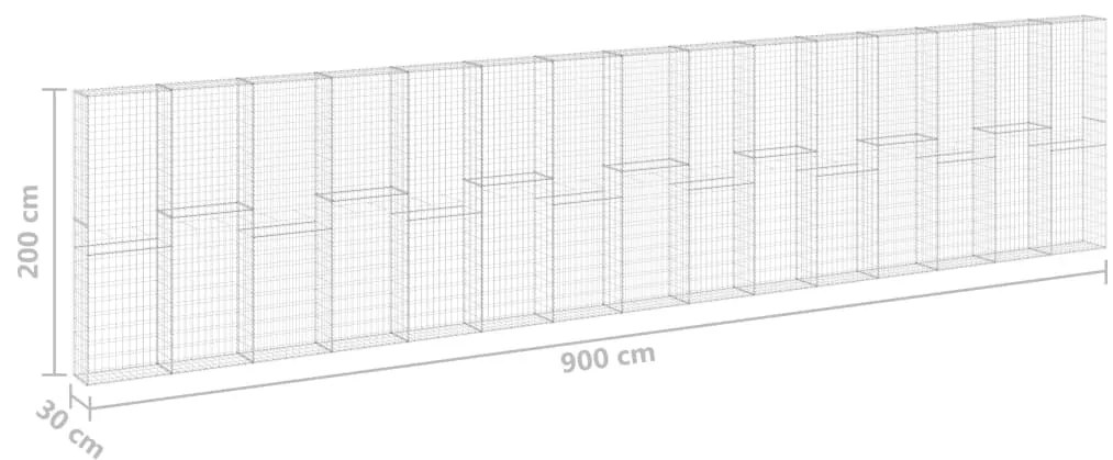 vidaXL Marketos Gabionová zeď s víky pozinkovaná ocel 900 x 30 x 100 cm