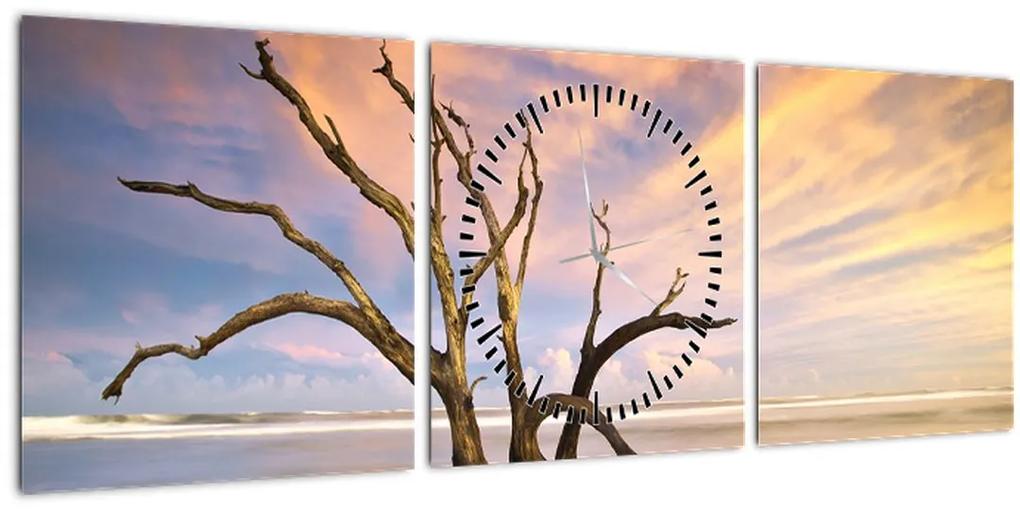 Obraz stromu v oceánu (s hodinami) (90x30 cm)
