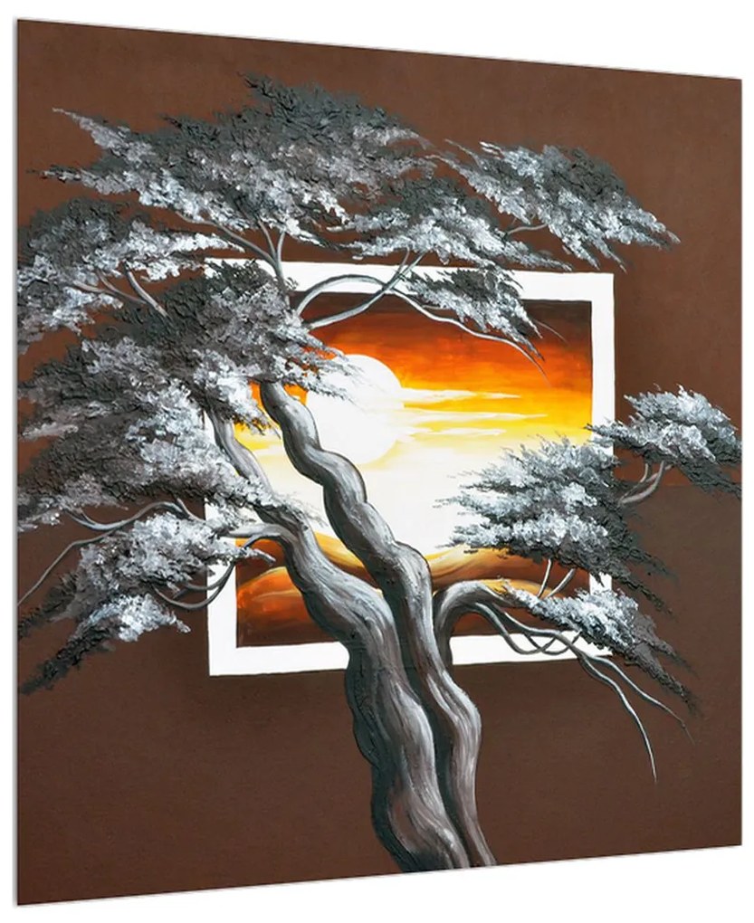 Moderní obraz stromu a východu slunce (50x50 cm)