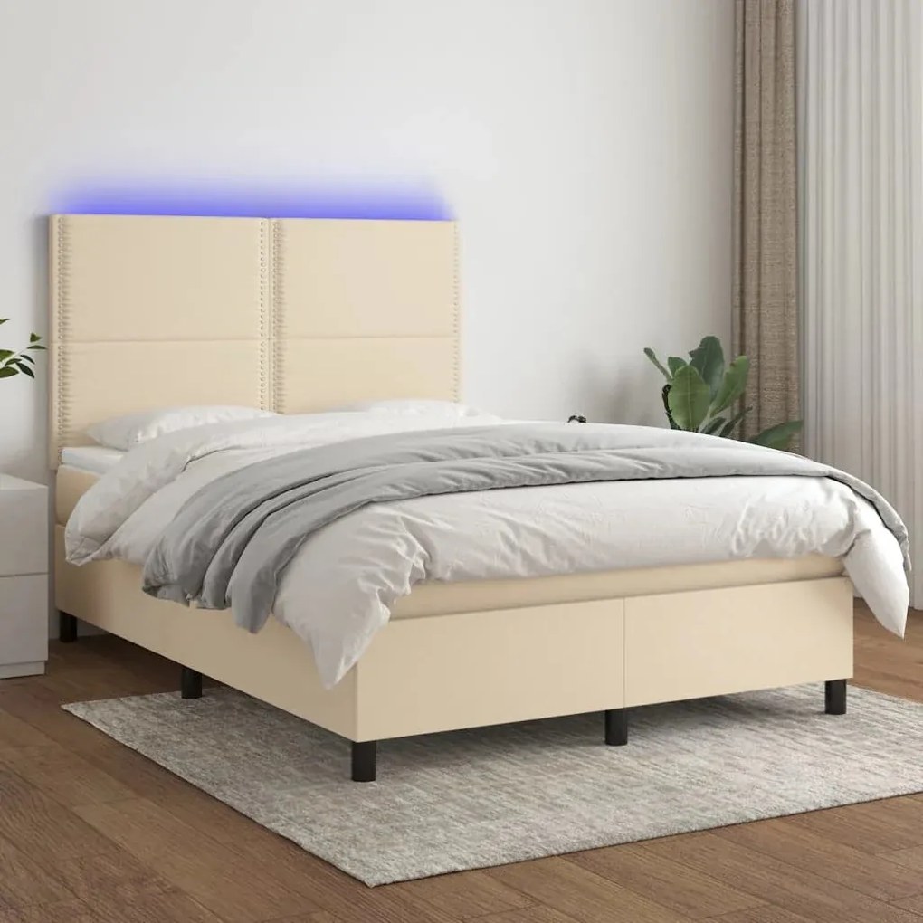 Box Spring Postel S Matrací A Led Textil Krémová Hladké s hřebíky 140 x 2