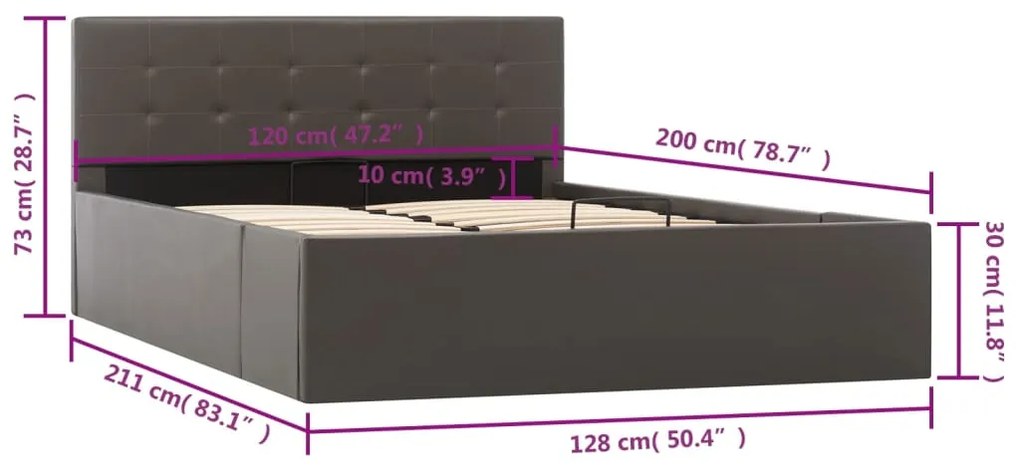 vidaXL Marketos Rám postele zvedací úložný prostor šedý umělá kůže 120 x 200 cm