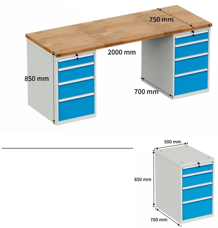 Dílenský stůl Enprag HD_2044 - 4x zásuvka